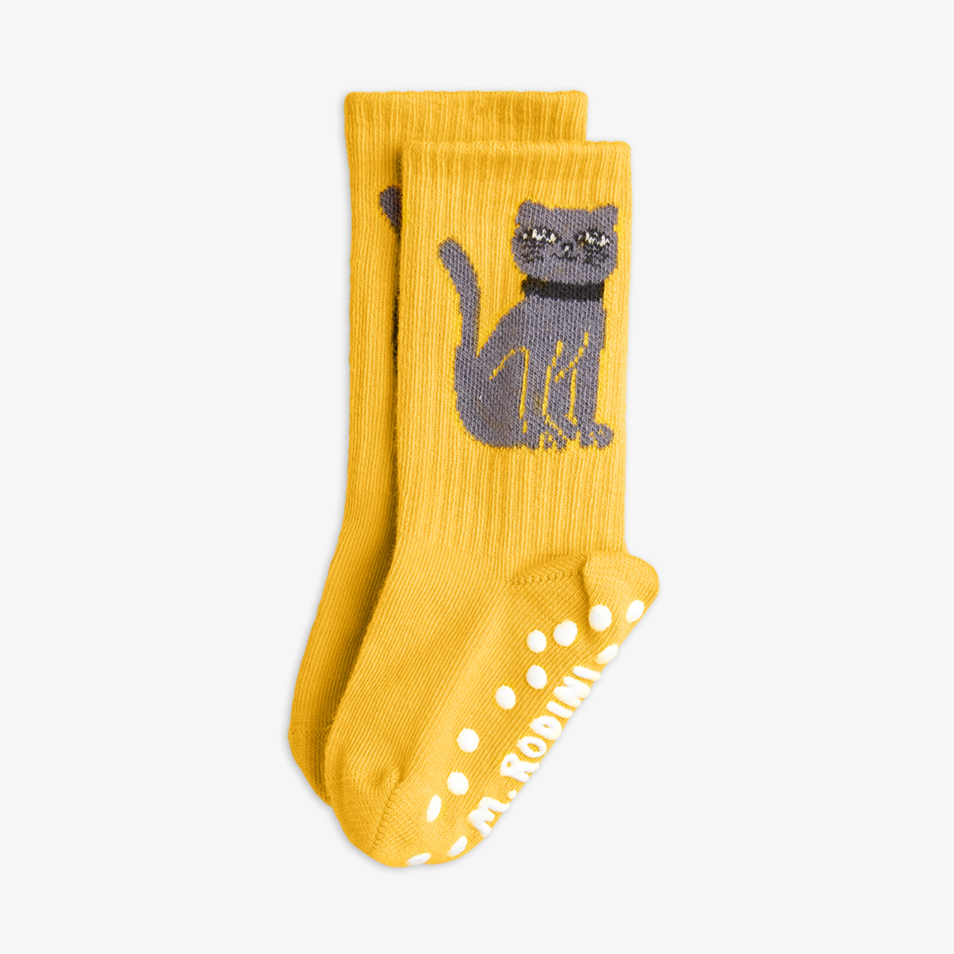 Cat Anti-Slip Socks Yellow | Mini Rodini